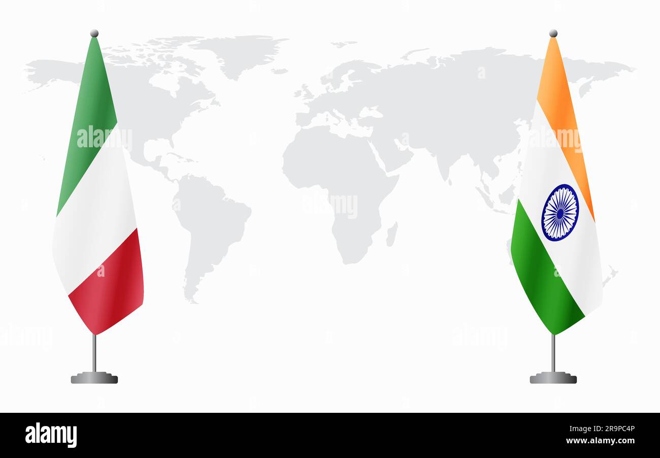 Italy and India flags for official meeting against background of world ...