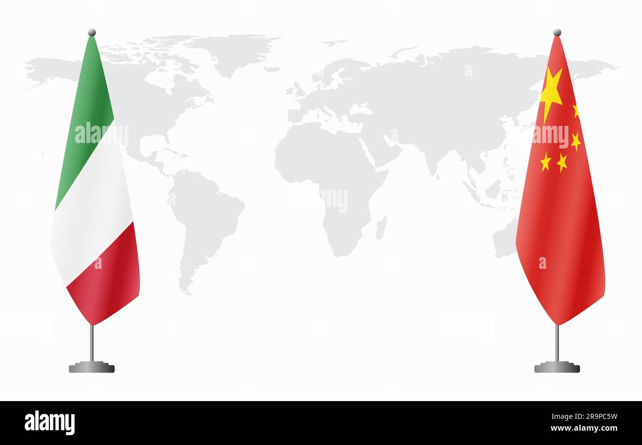 Italy and China flags for official meeting against background of world ...