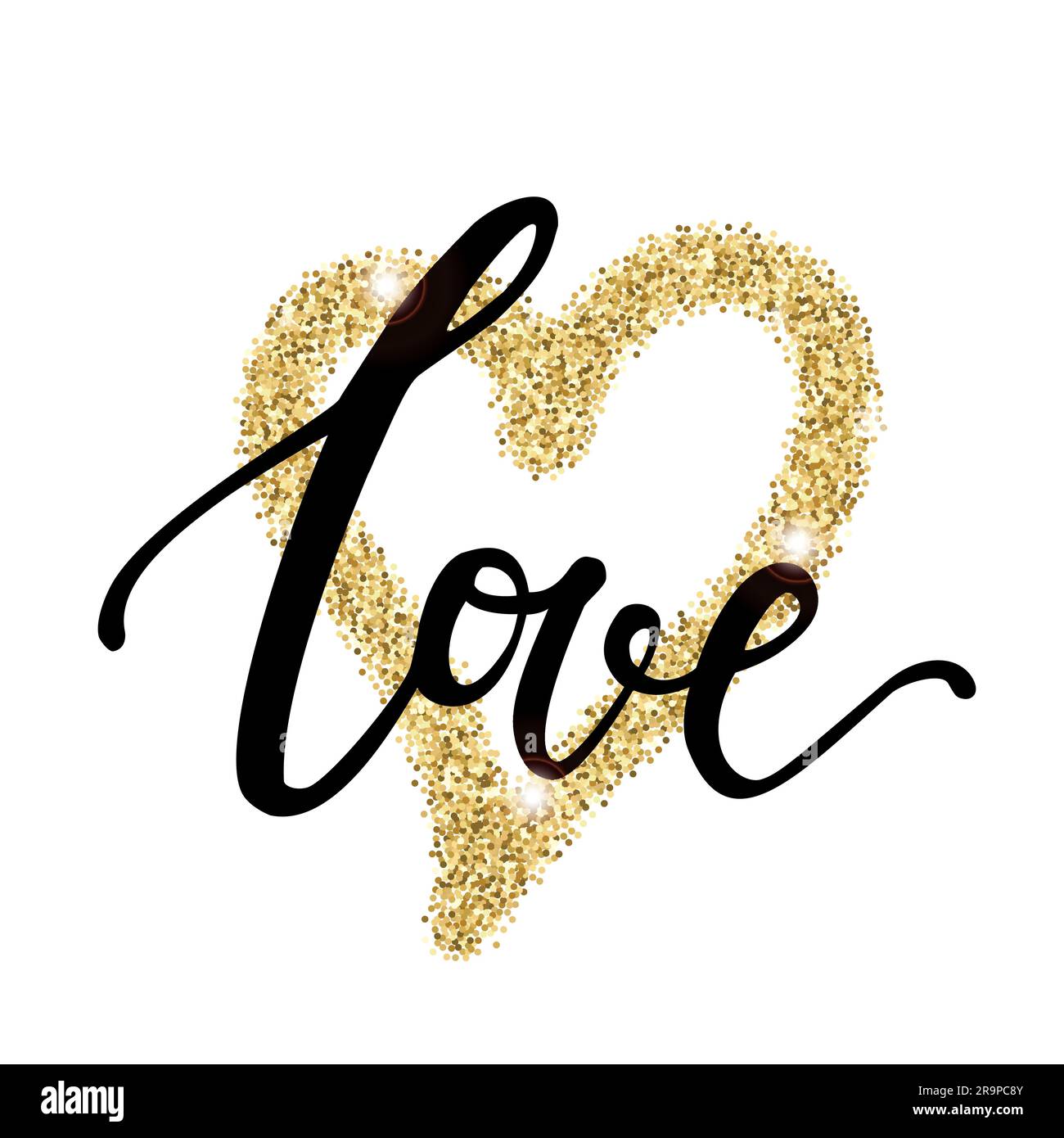 Vector trendy illustration with "Love" lettering and golden glitter ...