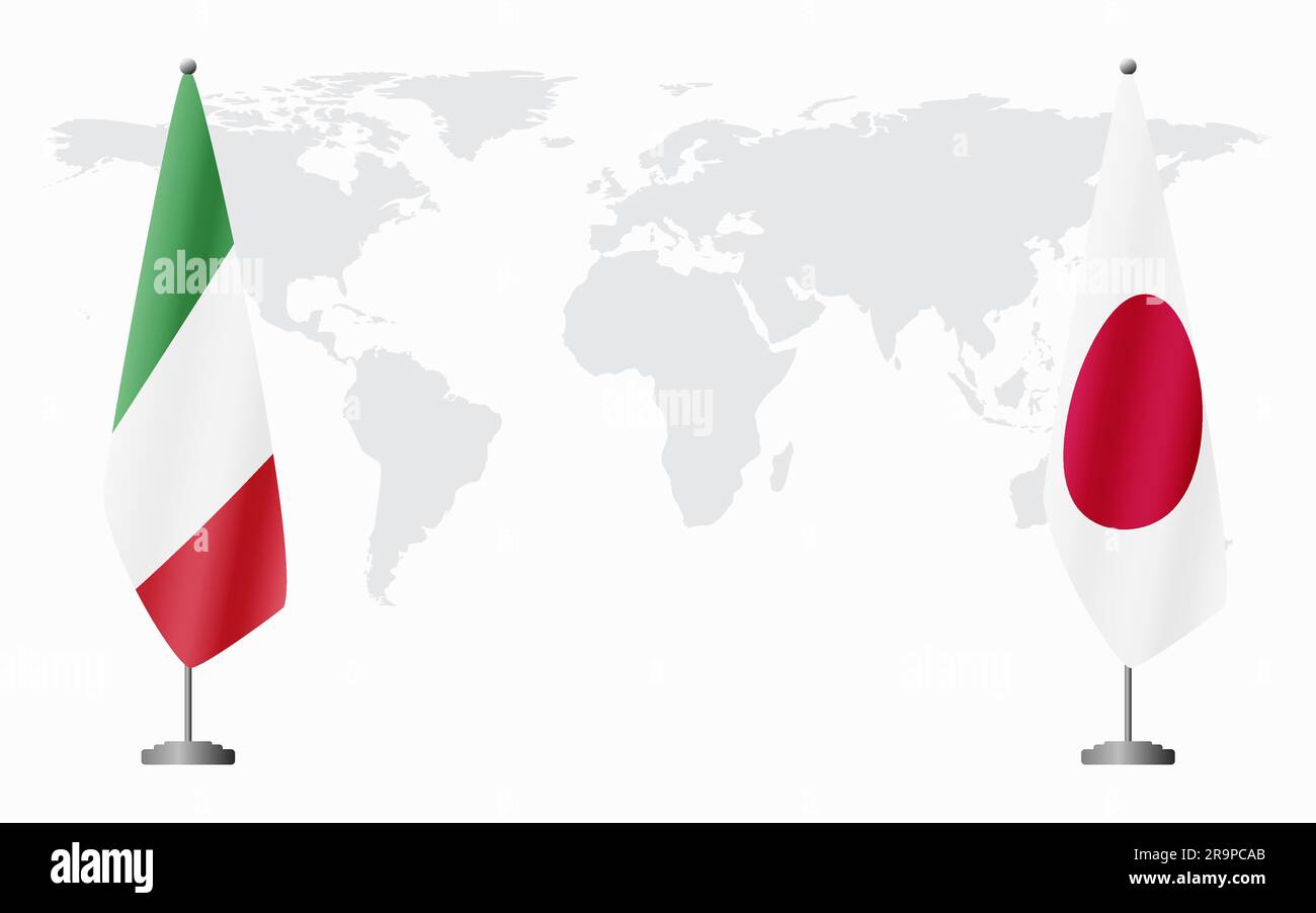 Italy and Japan flags for official meeting against background of world ...