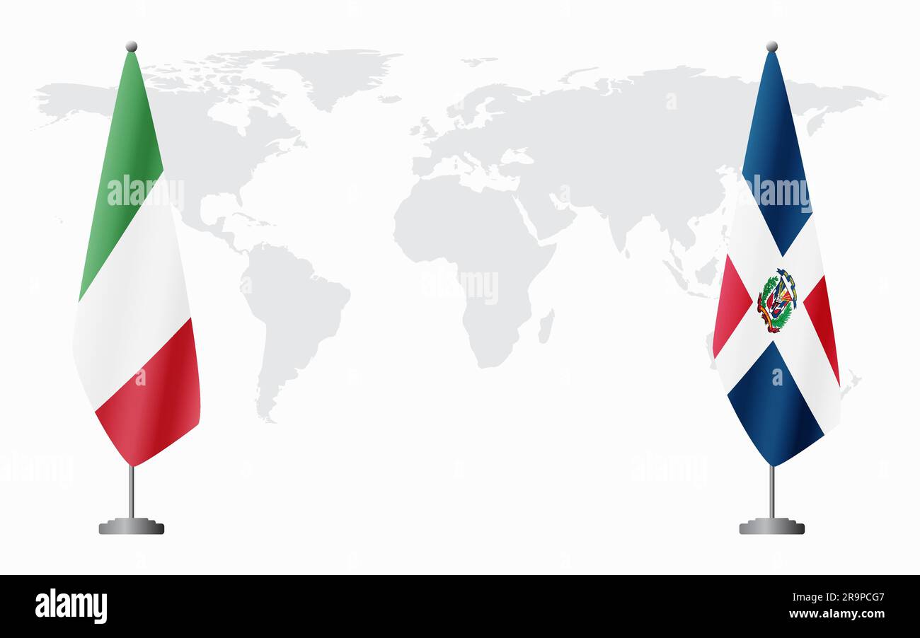 Italy and Dominican flags for official meeting against background of ...