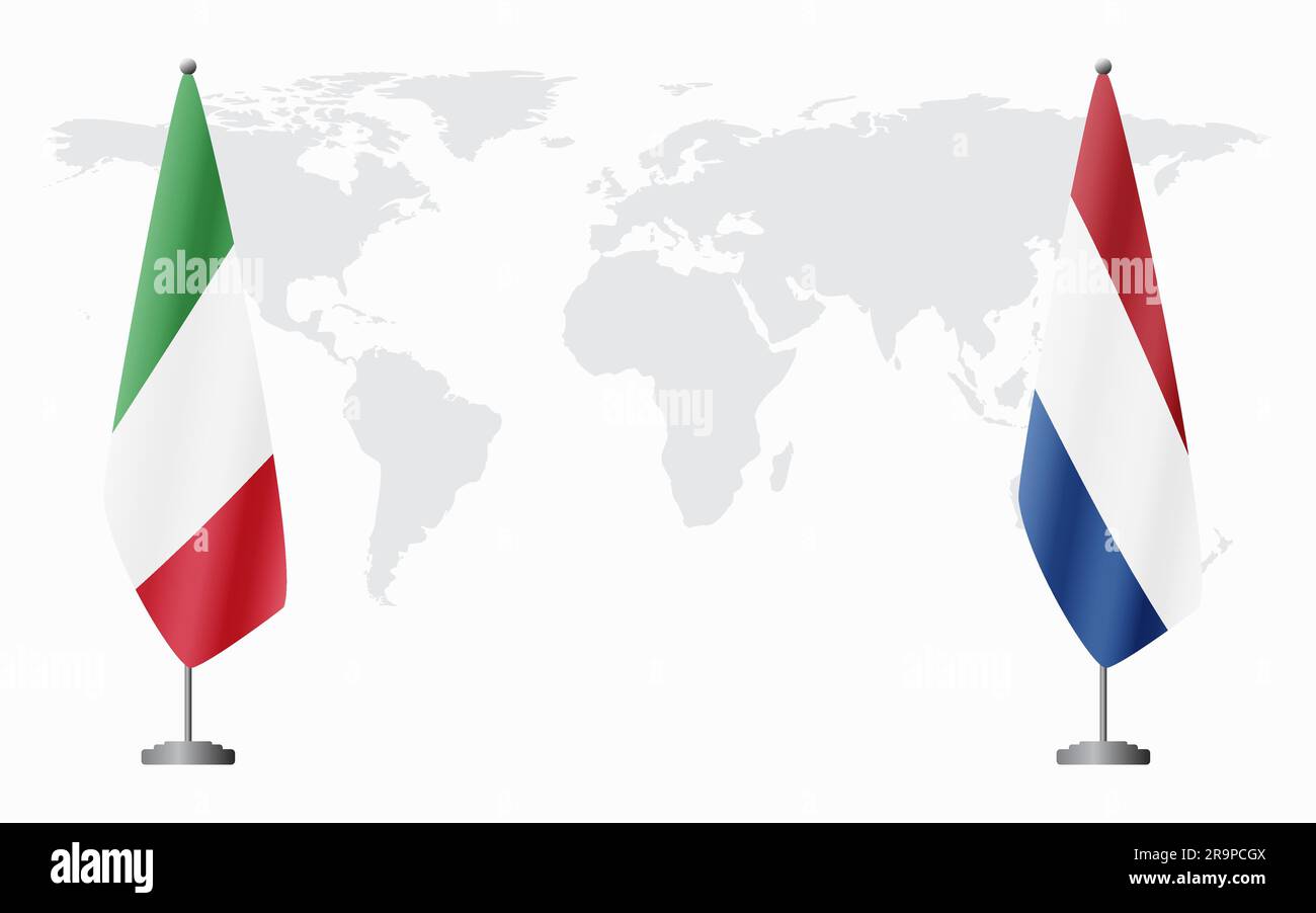 Italy and Netherlands flags for official meeting against background of ...