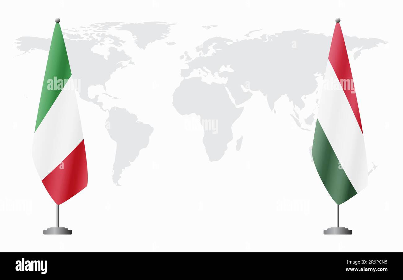 Italy and Hungary flags for official meeting against background of ...