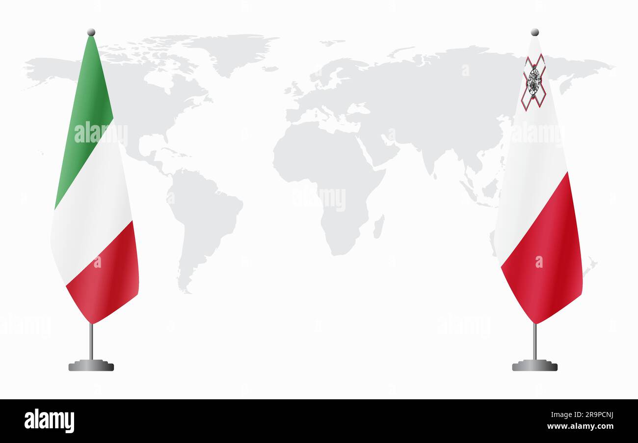 Italy and Malta flags for official meeting against background of world ...