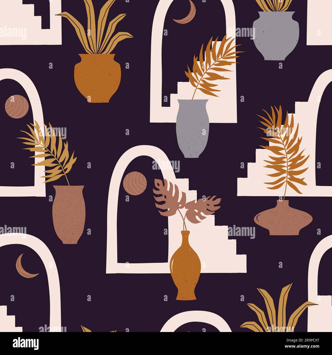 Vector contemporary seamless pattern with aesthetic hand drawn abstract ...