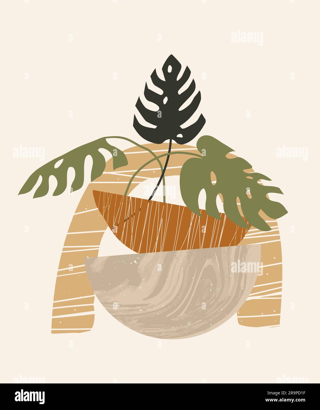 Vector contemporary aesthetic composition with monstera plant in pot ...