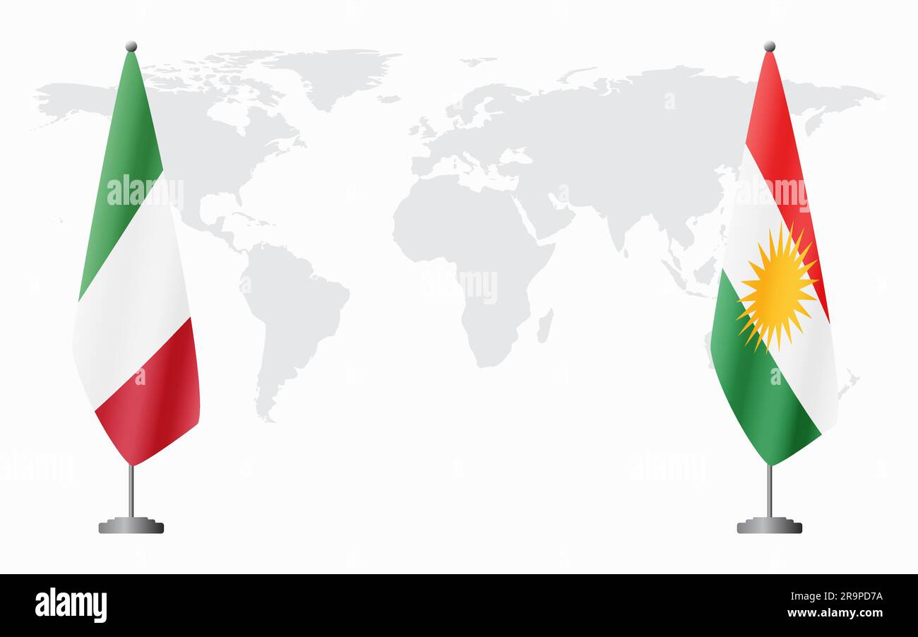 Italy and Kurdistan flags for official meeting against background of ...