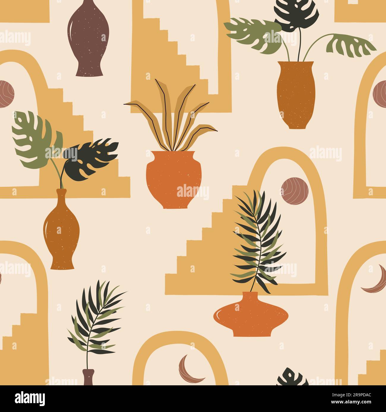 Vector contemporary seamless pattern with aesthetic hand drawn abstract ...