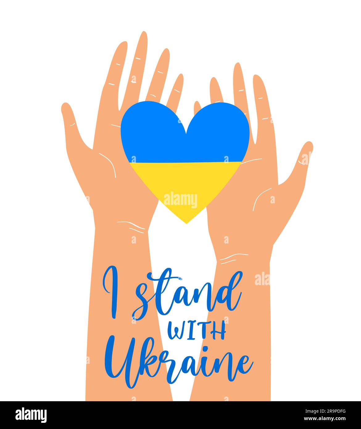 Vector illustration of human hands holding Blue and Yellow heart shaped ...