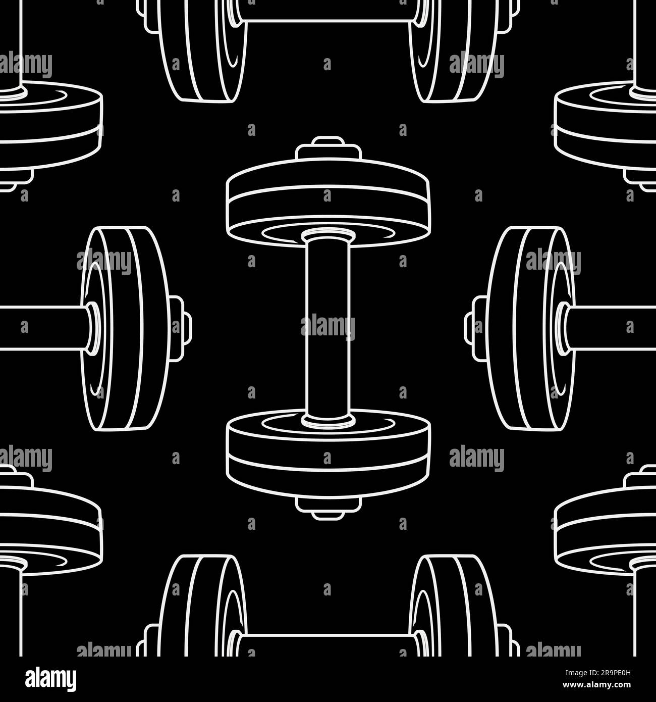 Vector monochrome seamless pattern with dumbbells. Fitness background Stock Vector Image & Art ...