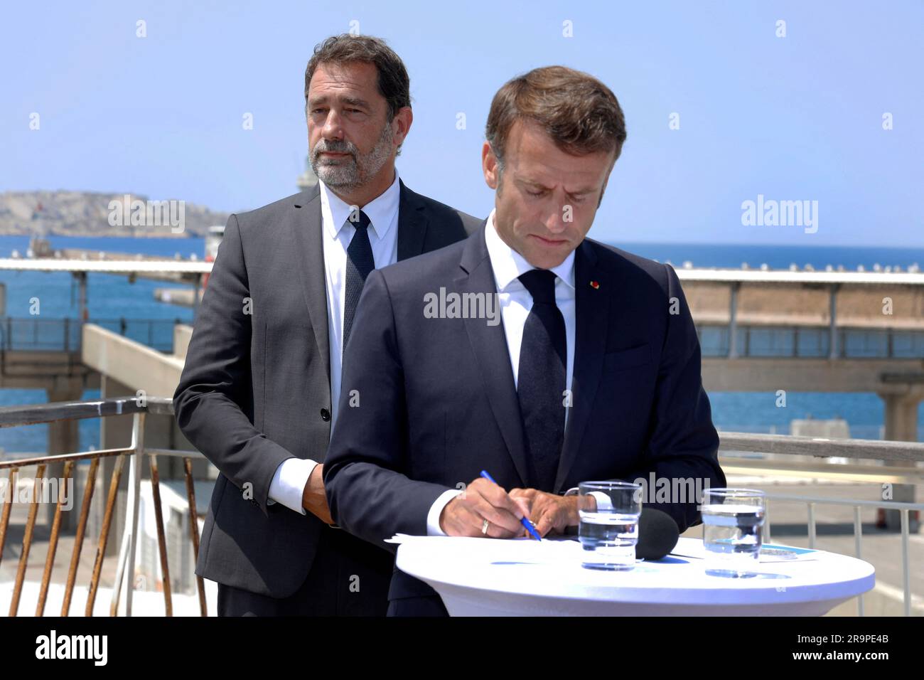 French President Emmanuel Macron visits with Former interior minister ...