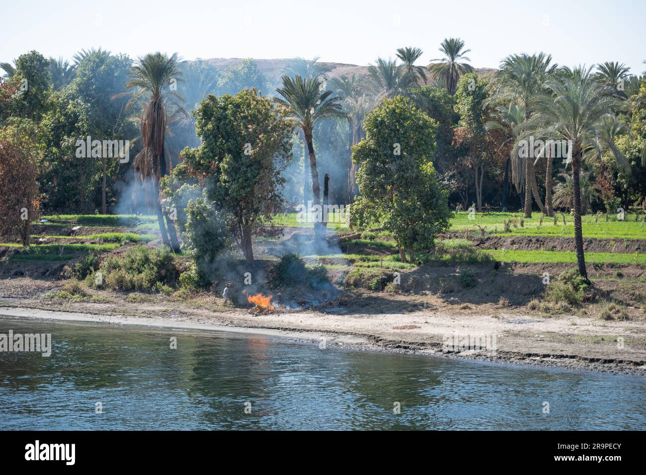 Bush Fire in Africa by the Nile River Stock Photo - Alamy