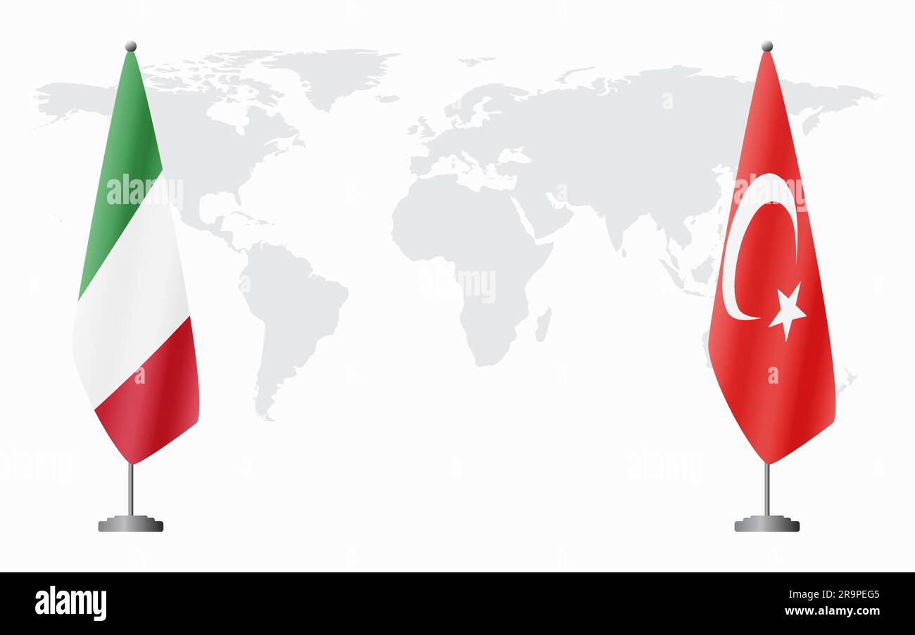 Italy and Turkey flags for official meeting against background of world ...