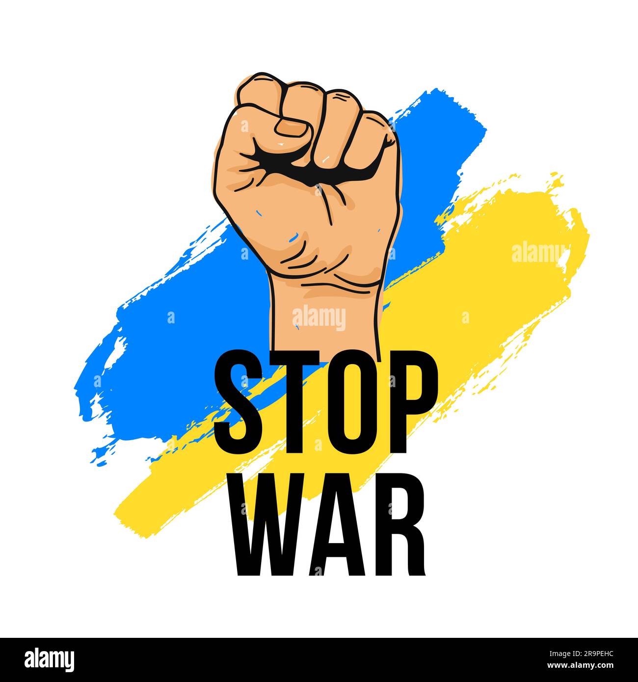 Vector illustration of human fist with a Blue and Yellow flag of ...