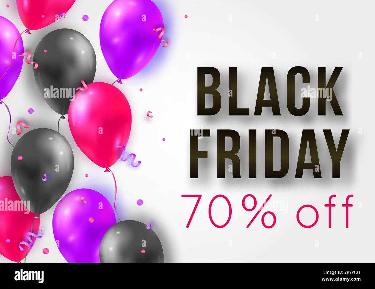 Vector Black Friday sale poster with shiny balloons, ribbons and ...
