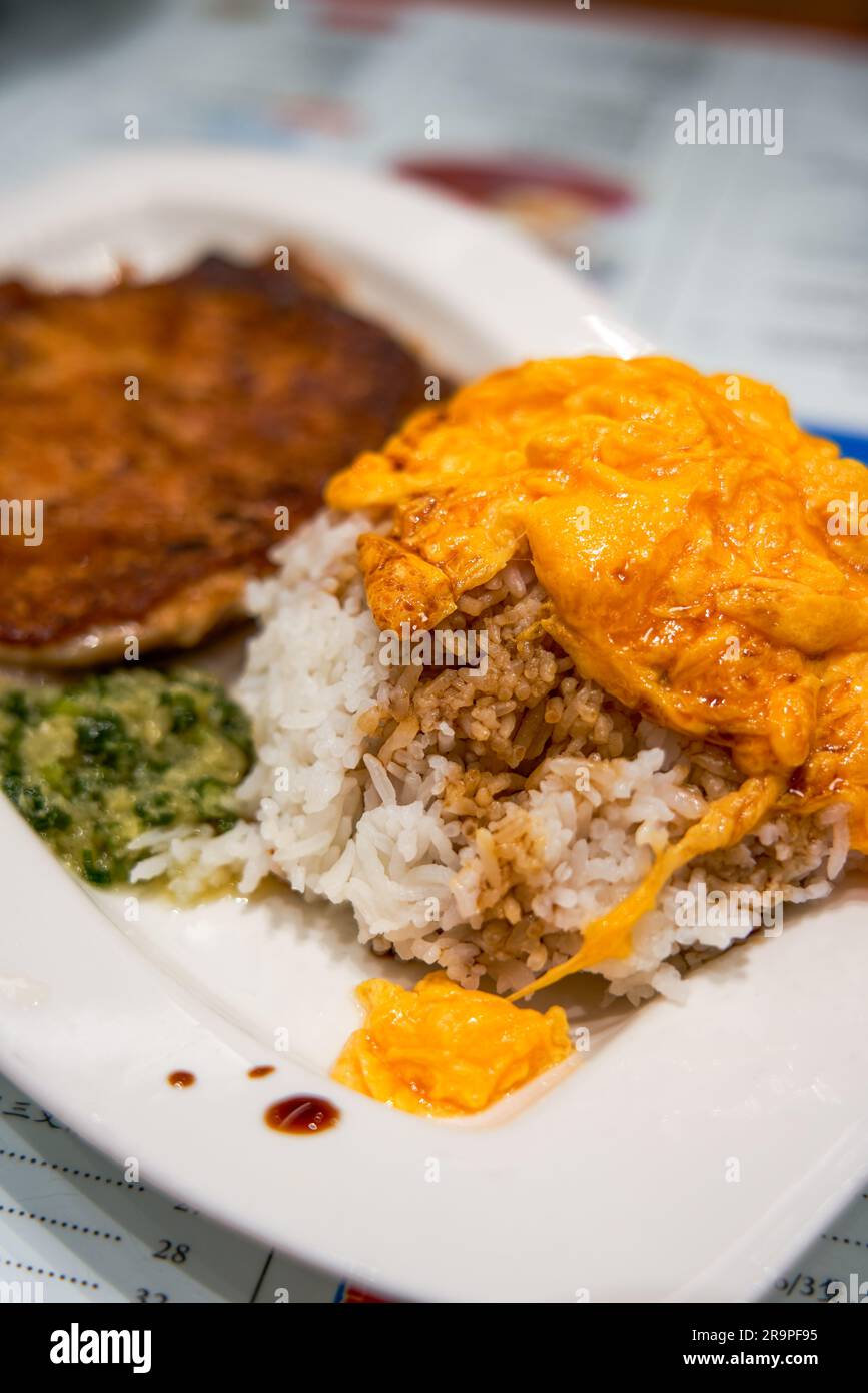 Delicious fried chicken chop and egg rice bowl in Hong Kong tea ...