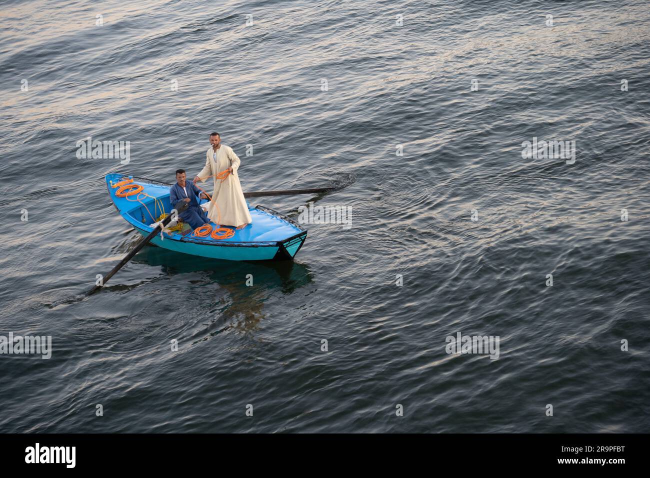 Cairo, Egypt - 1-2-2023: Egyptian Boat Salesman rowing on the Nile ...