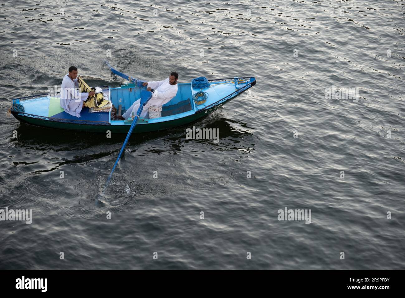 Cairo, Egypt - 1-2-2023: Egyptian Boat Salesman rowing on the Nile ...
