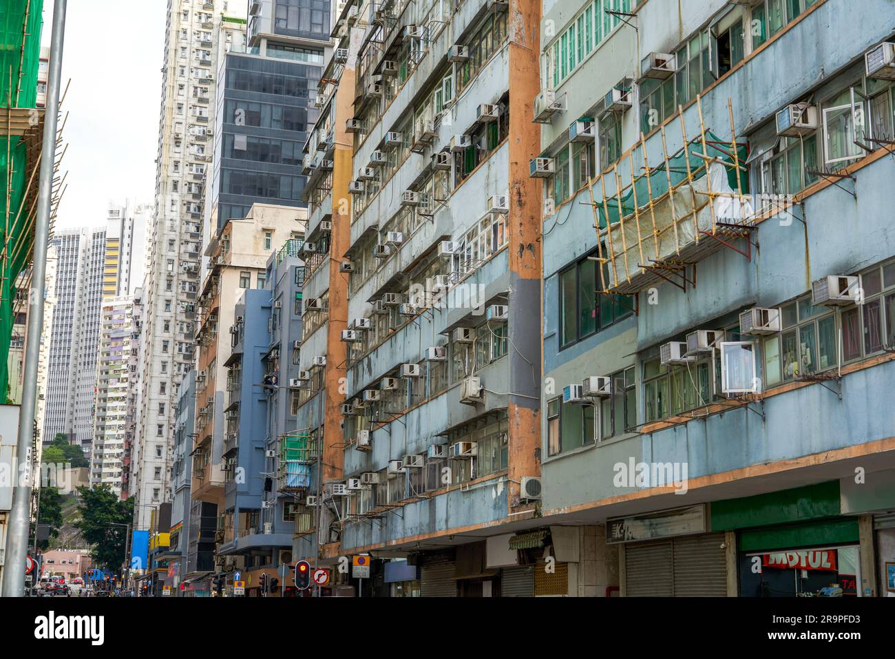 Crowded high-rise residential buildings and streets in the streets of ...