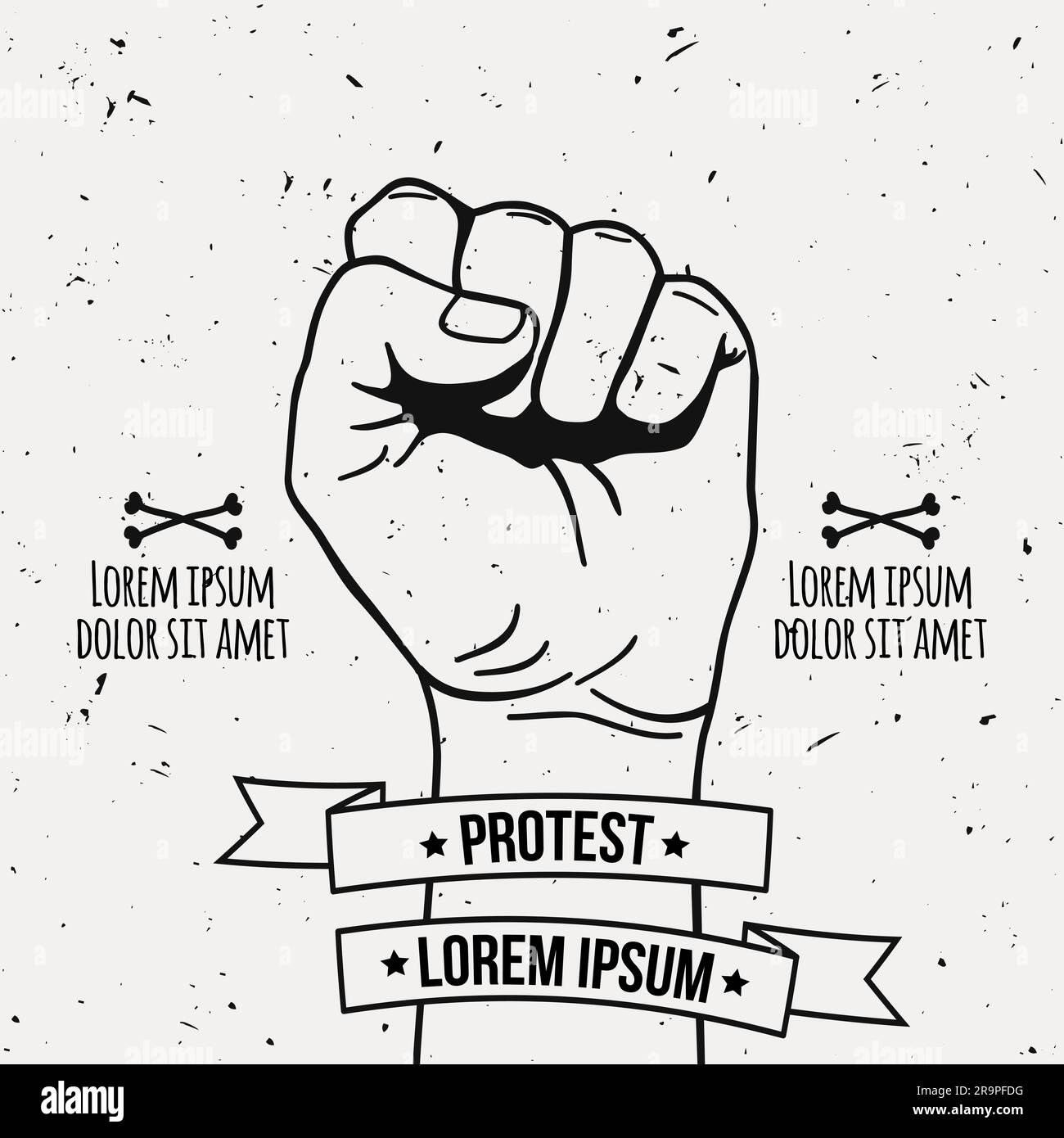 Vector monochrome illustration of clenched fist held high in protest ...