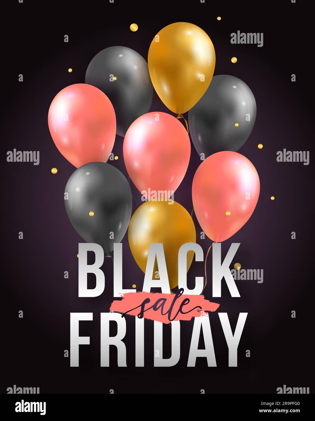 Vector Black Friday sale poster with shiny balloons and confetti. Template for advertising ...
