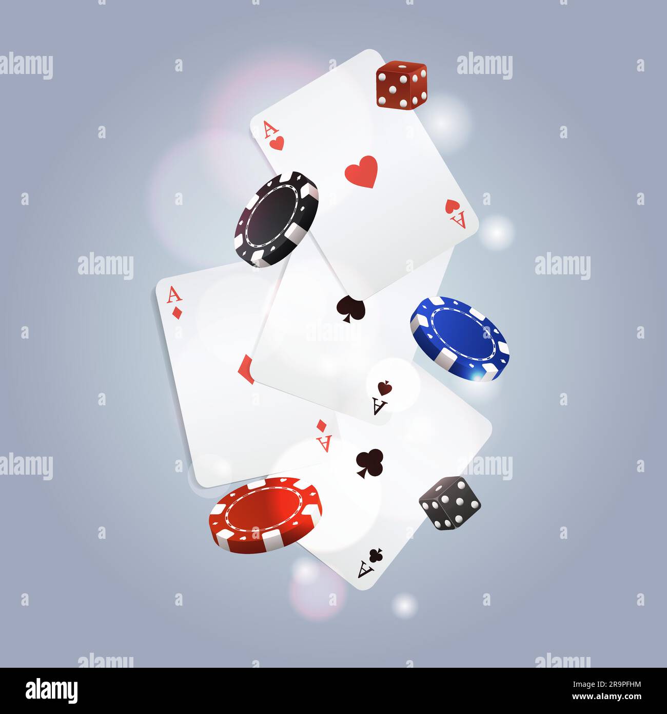 Vector poker background with playing cards, chips and dices Stock ...