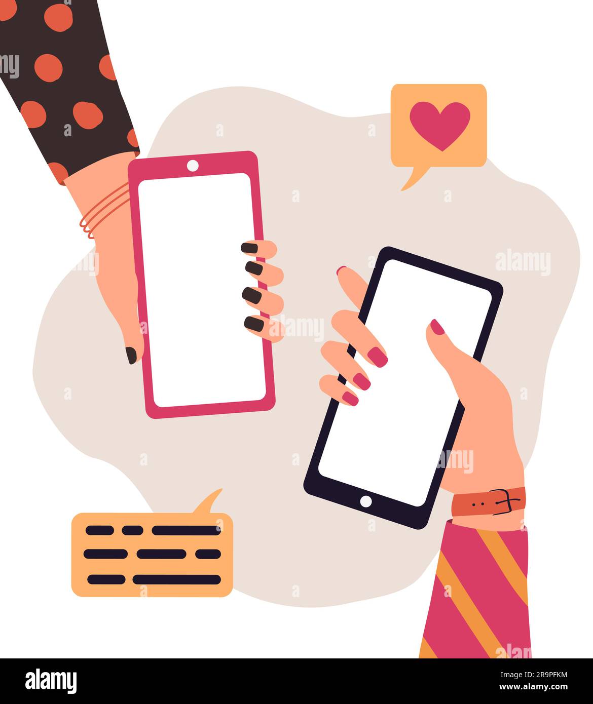 Vector trendy illustration of cartoon people hands using smartphones ...