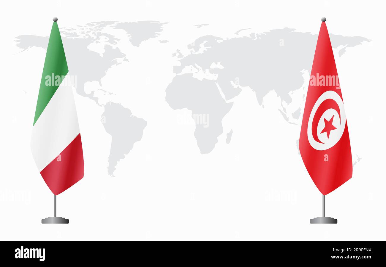 Italy and Tunisia flags for official meeting against background of ...