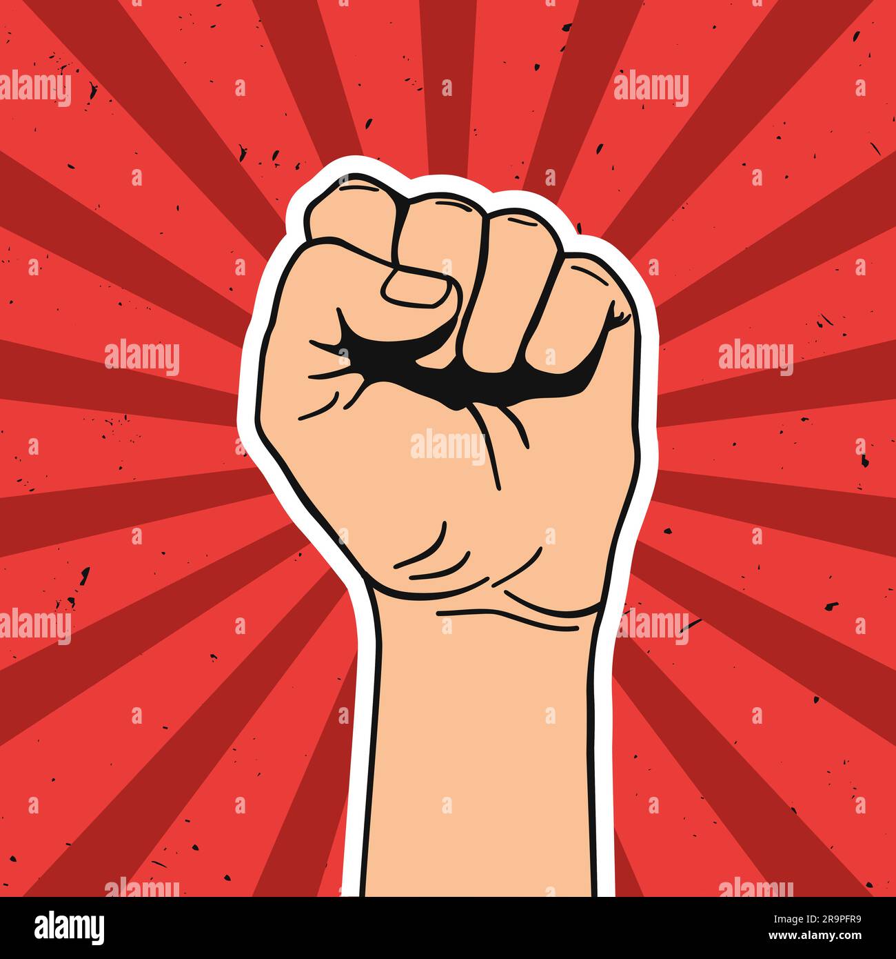 Vector illustration in retro style of clenched fist held high in ...