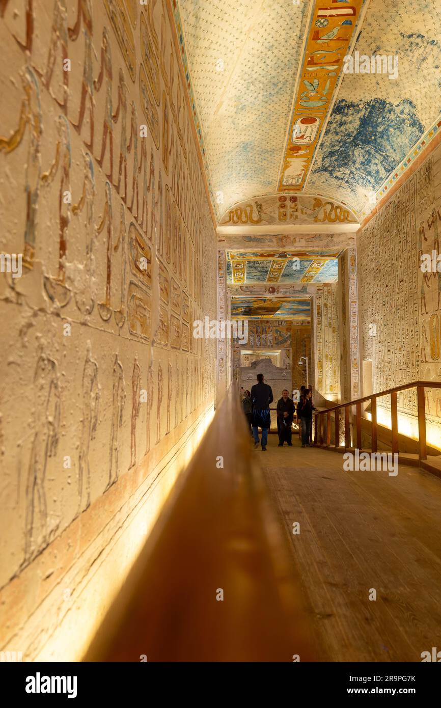 Luxor, Egypt - 1-2-2023: Tourists at a tomb in Valley of the Kings ...