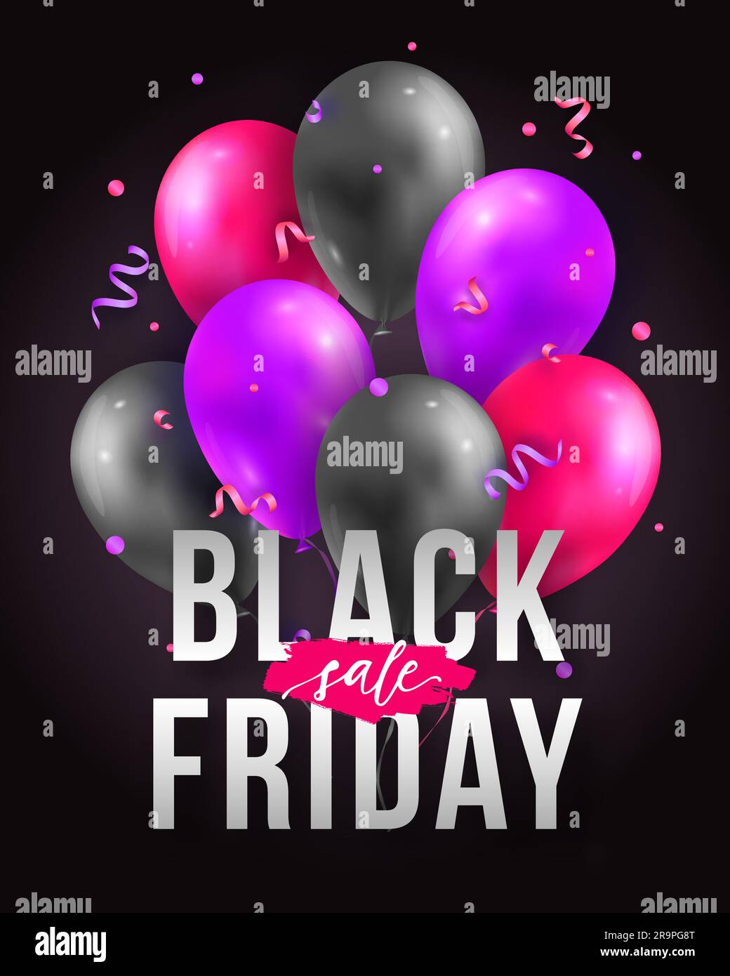 Vector Black Friday sale poster with shiny balloons, ribbons and ...