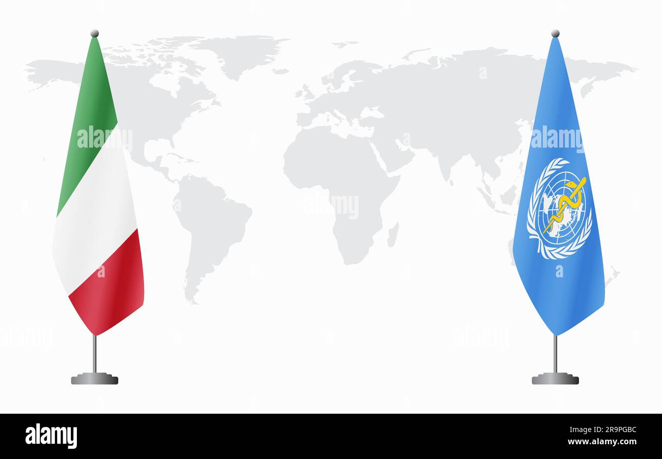 Italy and World Health Organization flags for official meeting against ...