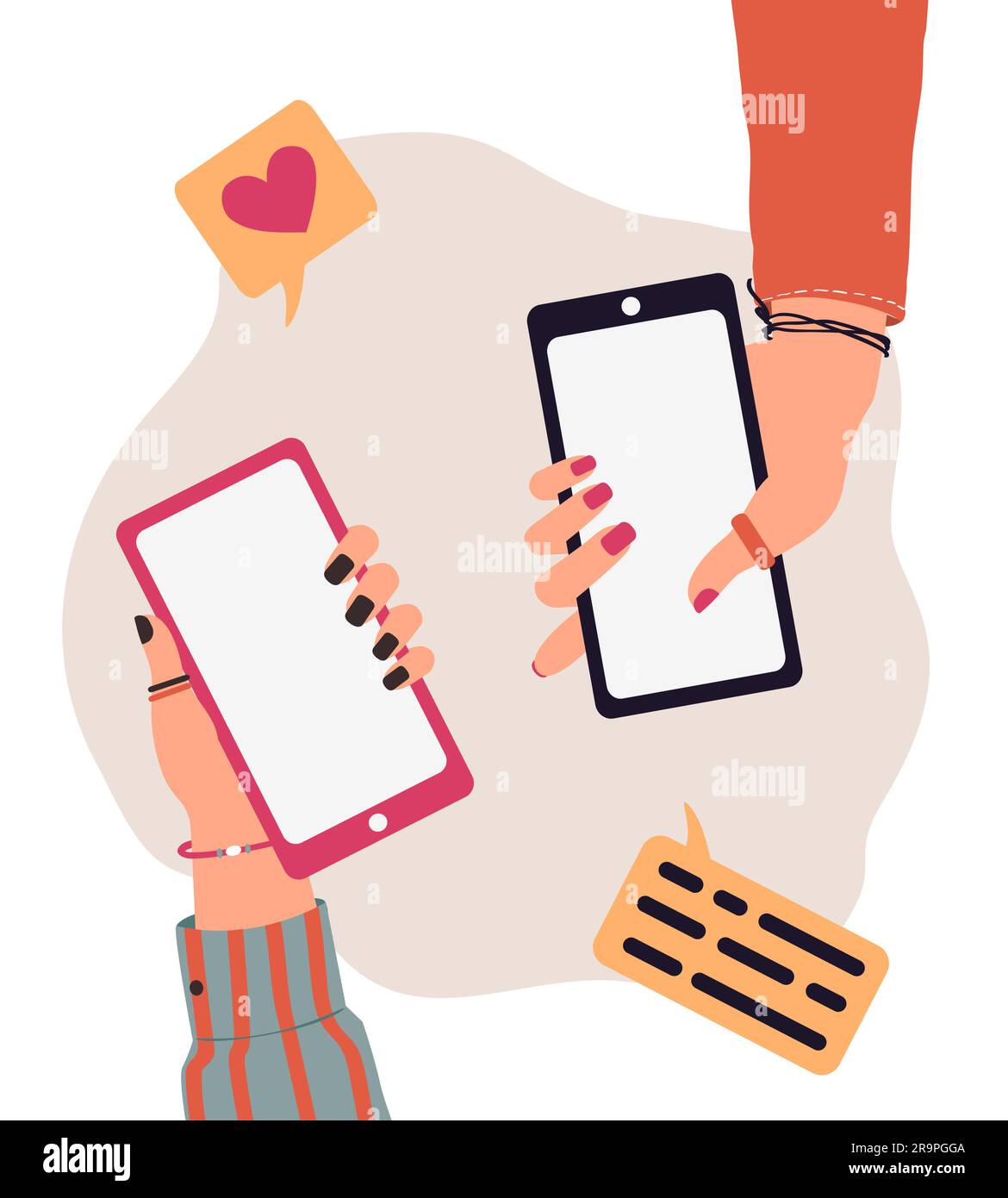 Vector trendy illustration of cartoon people hands using smartphones ...