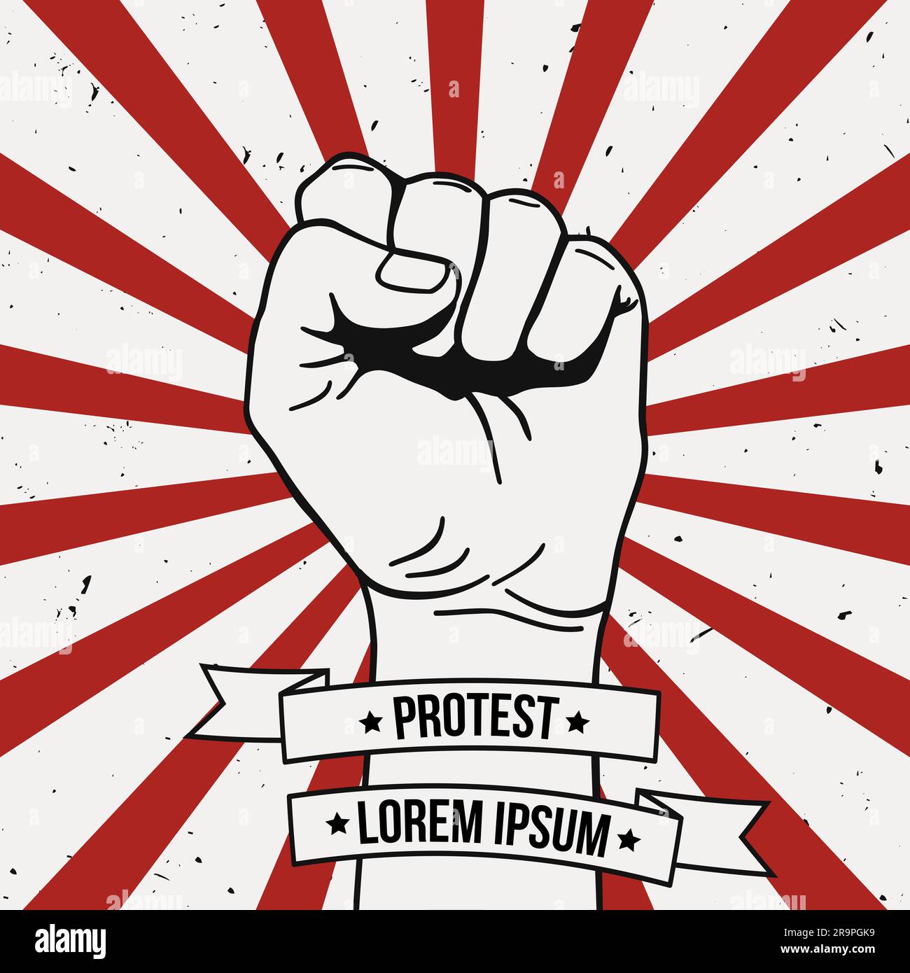 Vector illustration in retro style of clenched fist held high in ...