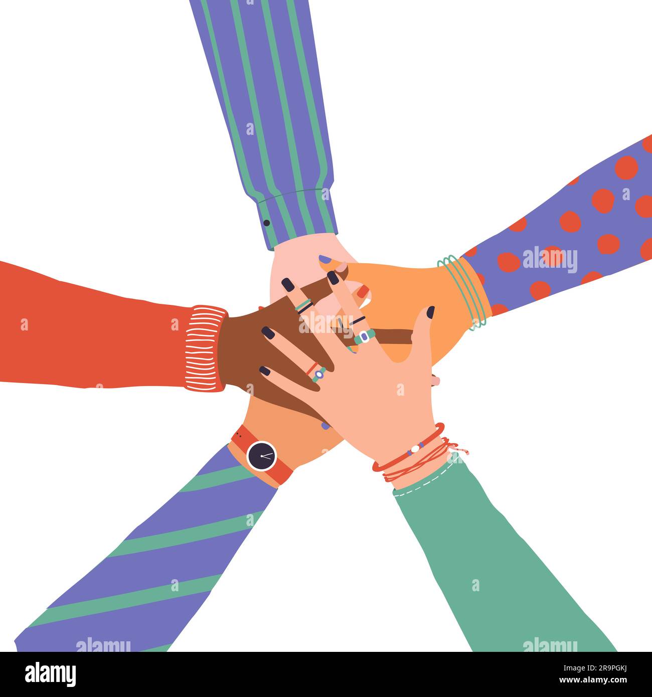 Vector trendy illustration with hands of diverse group of people ...
