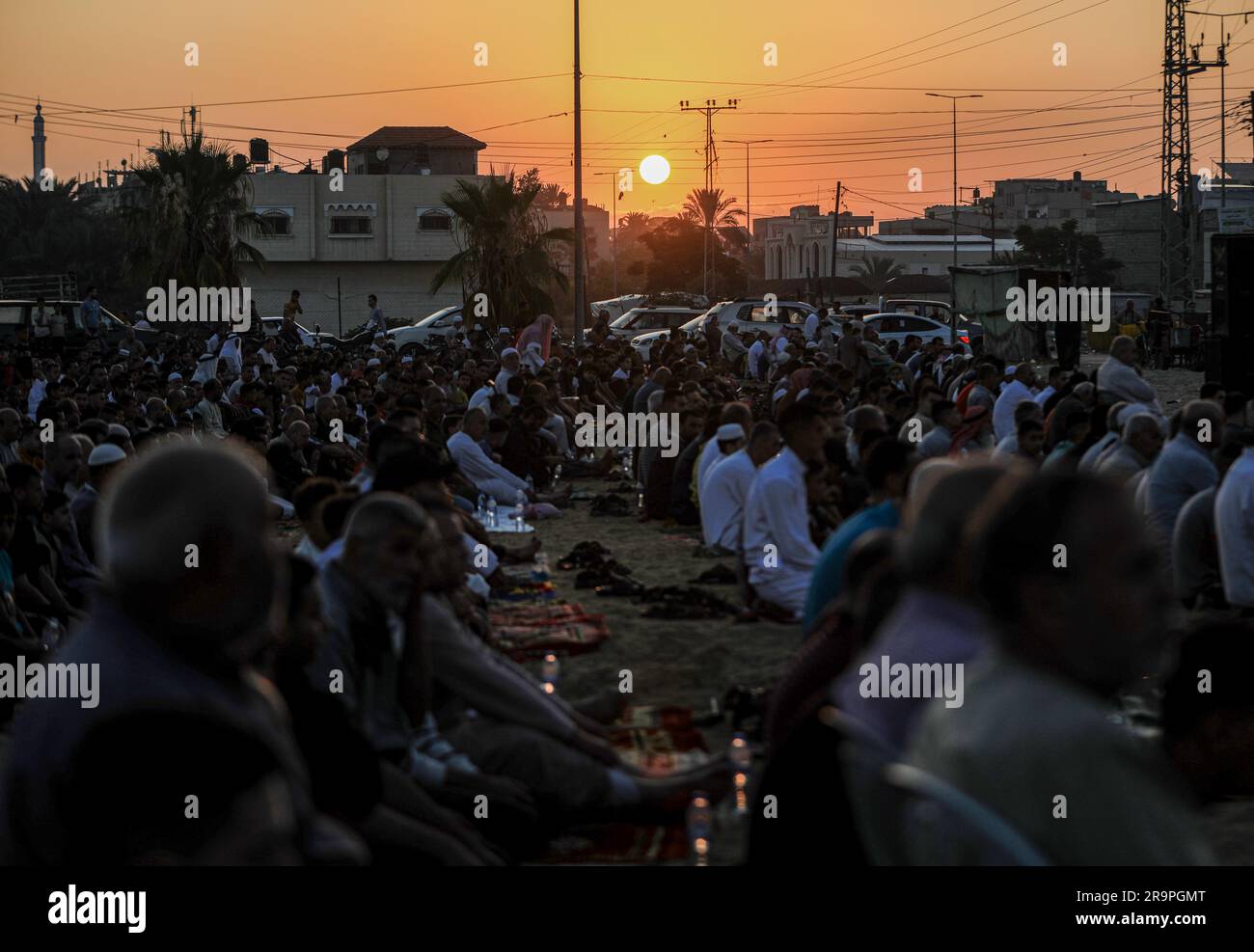 Gaza, Palestine. 28th June, 2023. Sunrise during Eid al-Adha prayers in ...