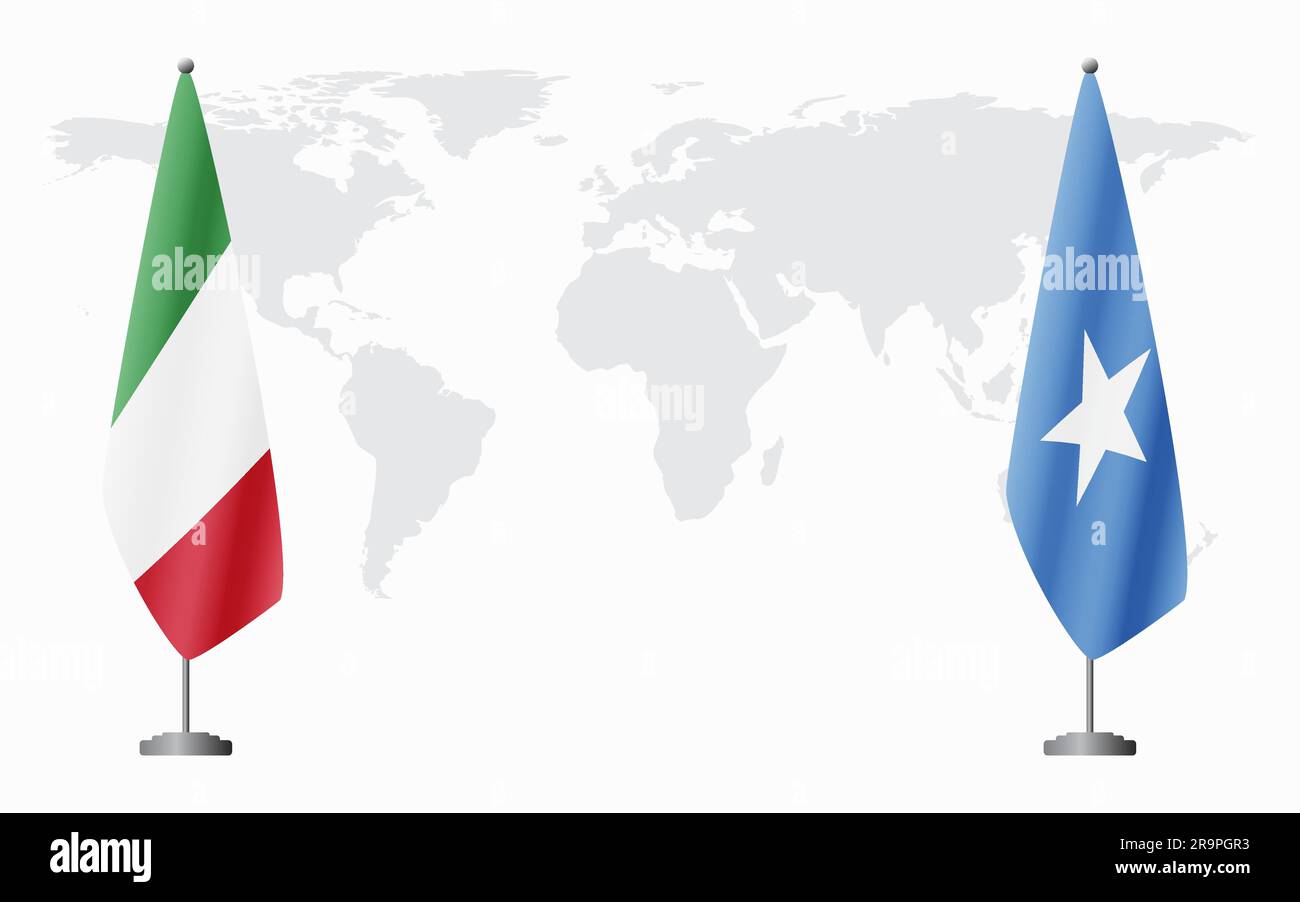 Italy and Somalia flags for official meeting against background of ...