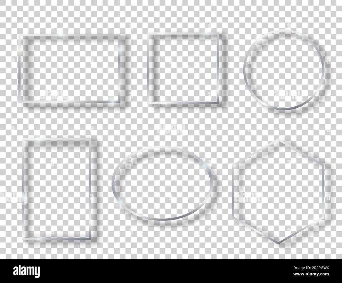 Vector set with silver shiny vintage frames isolated on transparent background. Luxury glowing ...