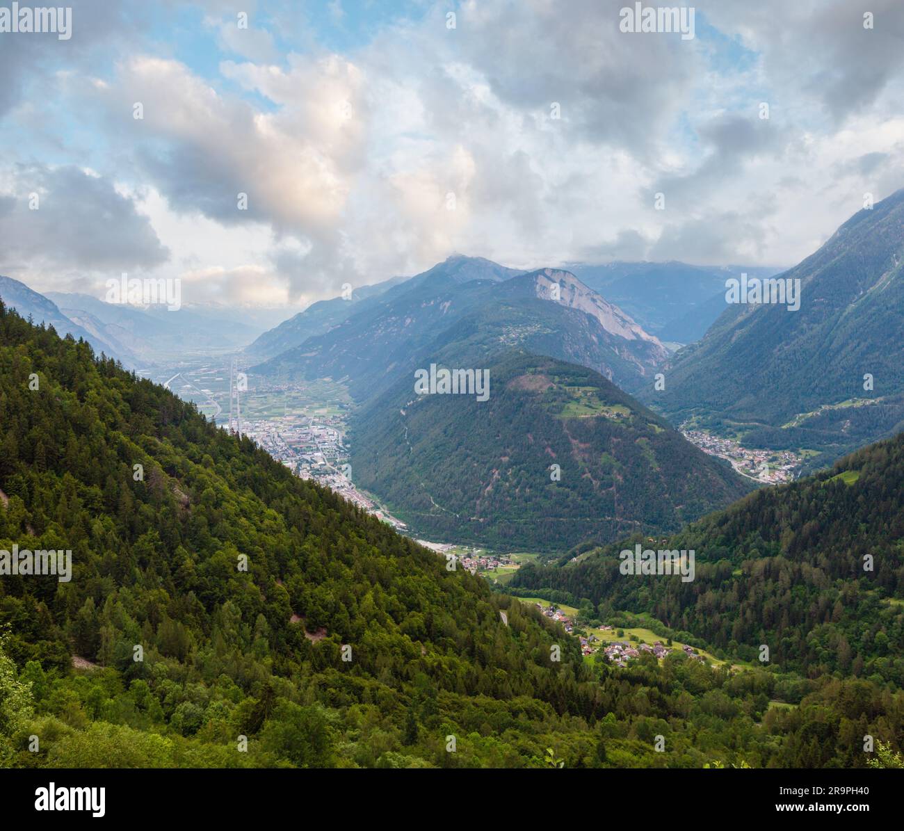 Chamonix valley summer overcast view from Aiguille du Midi Cable Car ...