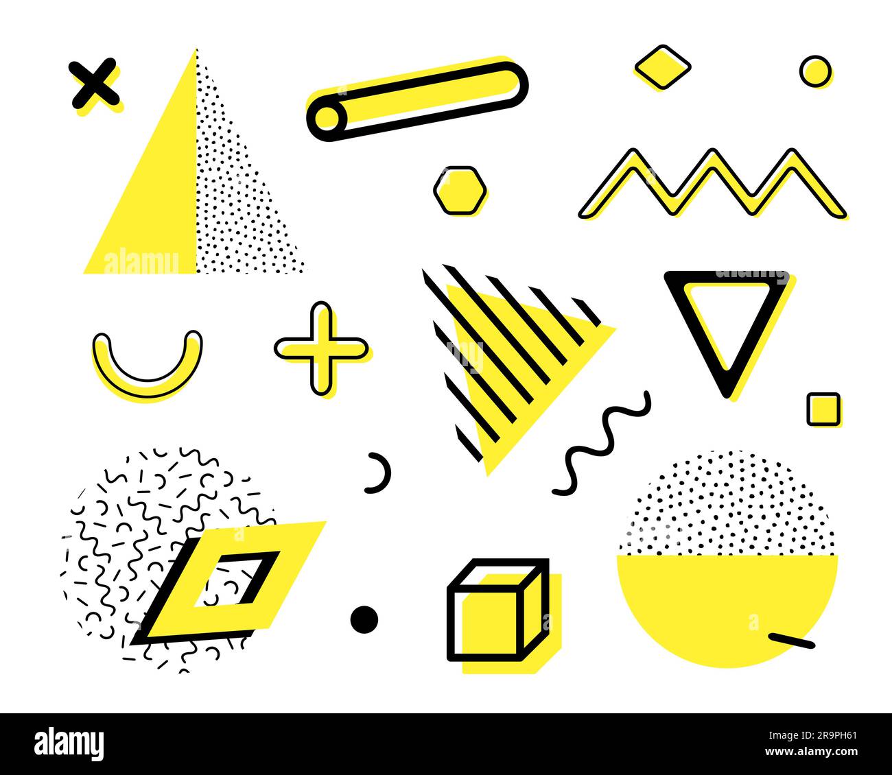 Vector set with trendy geometric shapes. Retro funky graphic, 90s and ...