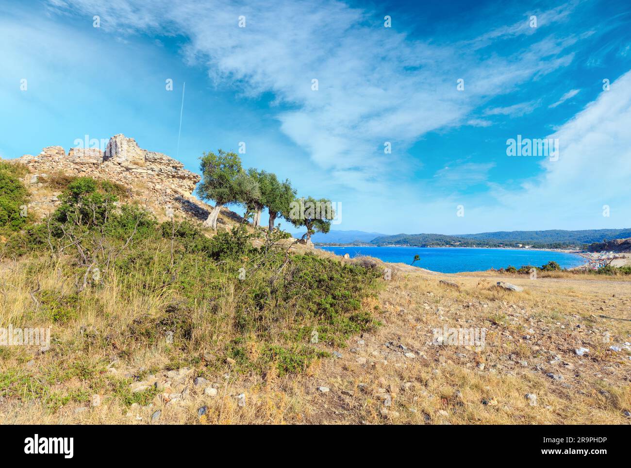 Summer sea top view with Trani Ammouda beach (Ormos Panagias, Halkidiki ...