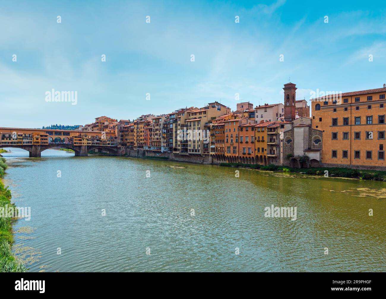 Medieval stone closed-spandrel segmental arch bridge Ponte Vecchio over ...