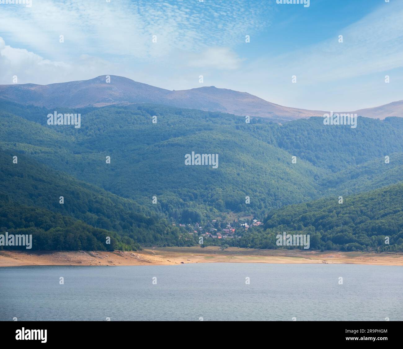 Mavrovo Lake summer countryside landscape with mountains background ...