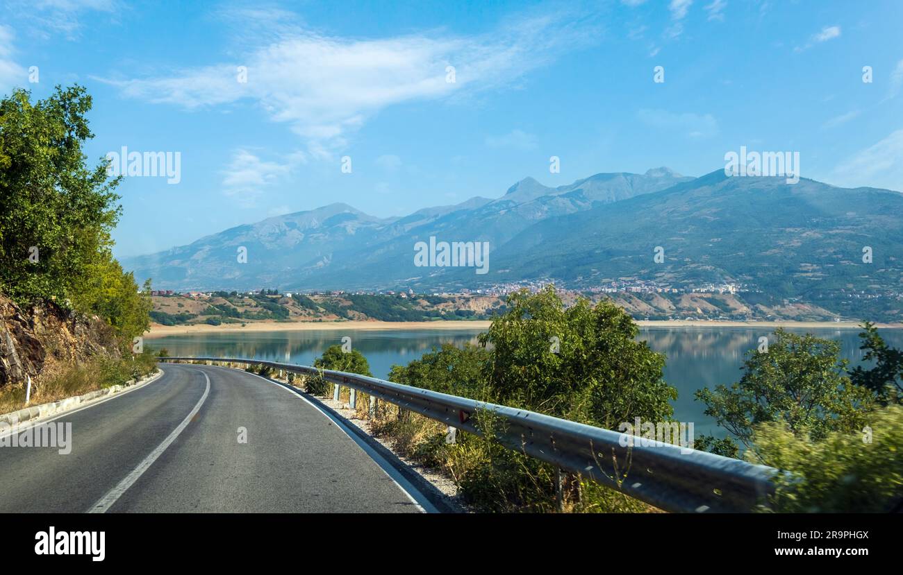 Debar lake summer countryside landscape with mountains background ...