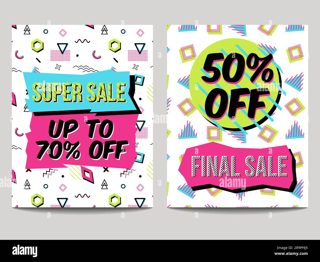 Vector set of abstract sale posters in retro 80s, 90s memphis style ...