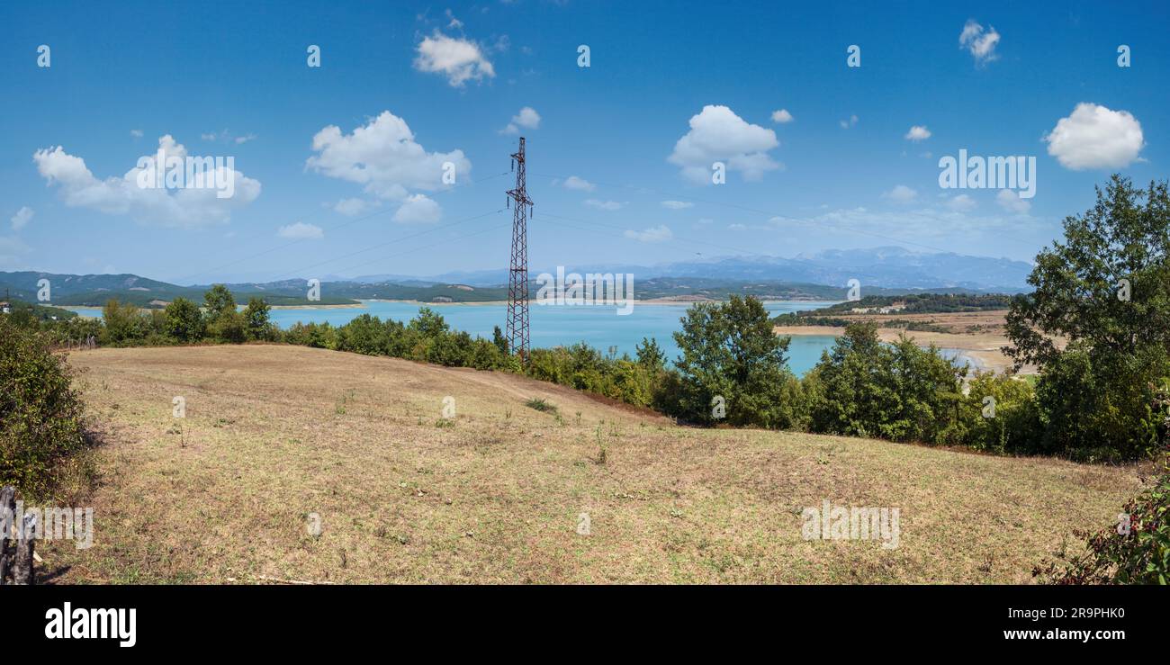 Summer Ulza Lake view from mountain road in Diber County, Balkan ...