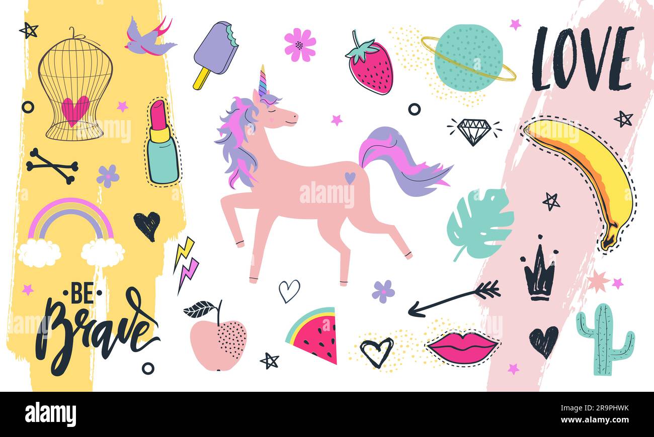 Vector modern collection of decorative design elements hand drawn in ...