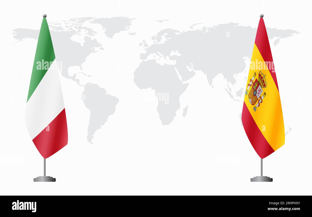 Italy and Spain flags for official meeting against background of world ...