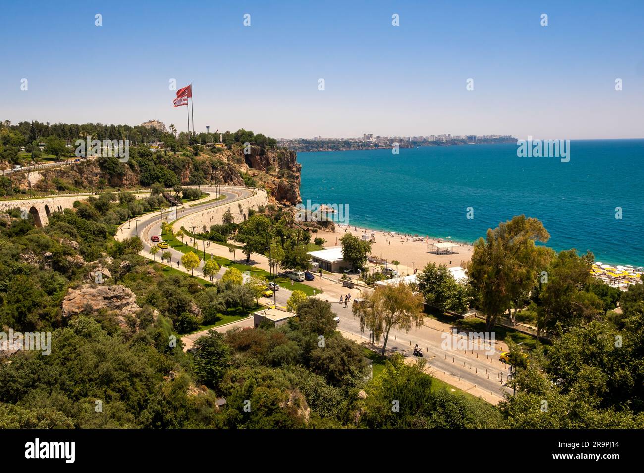 Aerial view of scenic and popular beach in Antalya resort town Stock ...