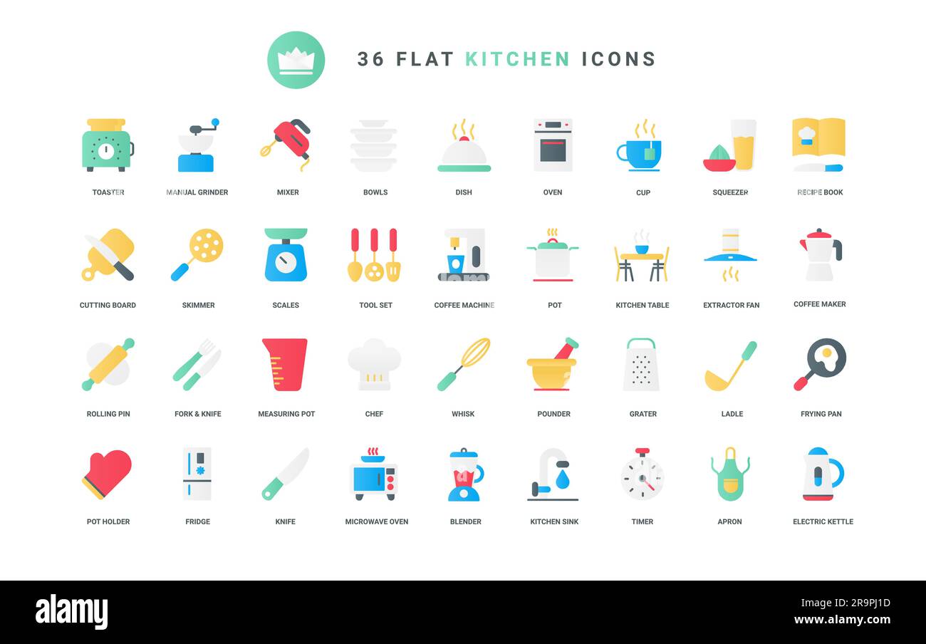 Restaurant or home tools and household electric machines symbols, chefs ...